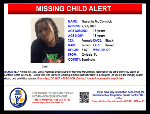 Alert: 15-Year-Old Oviedo Teen Nayehla McCormick Missing in Florida - Internewscast Journal