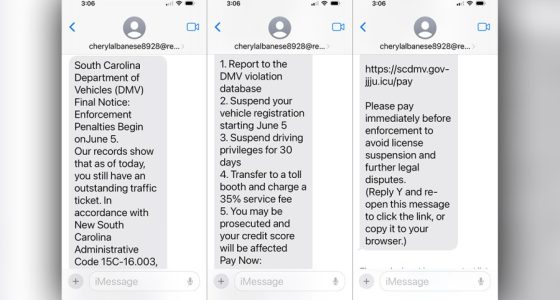 South Carolina DMV Alerts Residents About Fake Ticket Text Scam ...