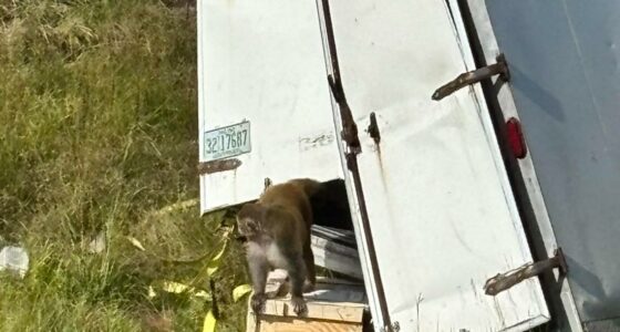 Aggressive Research Monkey Escapes Following Truck Accident in ...