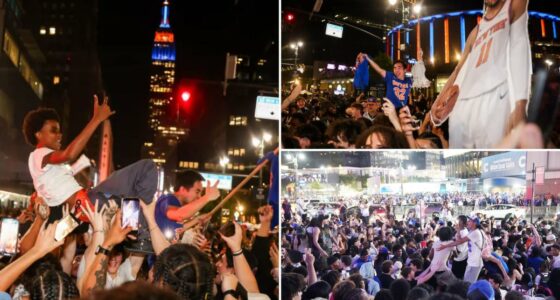 Knicks Fans Erupt in Joyful Street Celebration Outside MSG Following ...